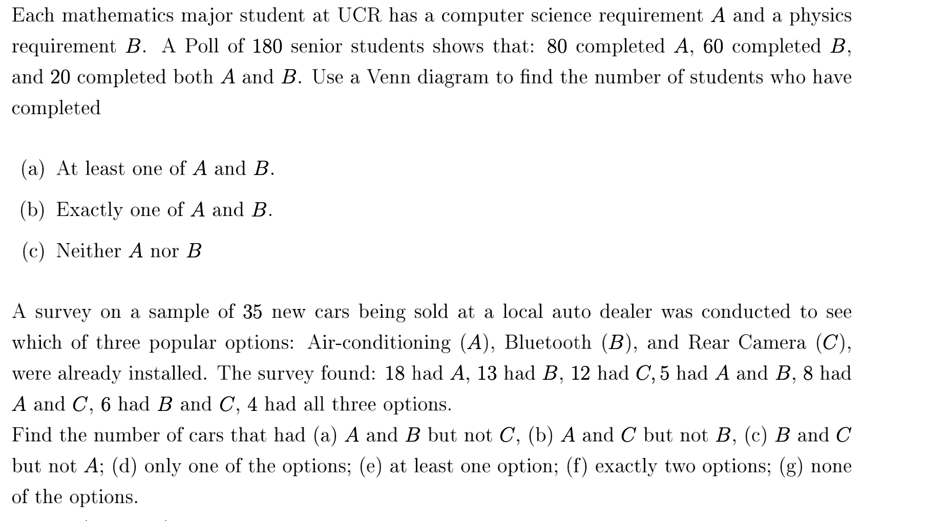 Solved Each mathematics major student at UCR has a computer | Chegg.com