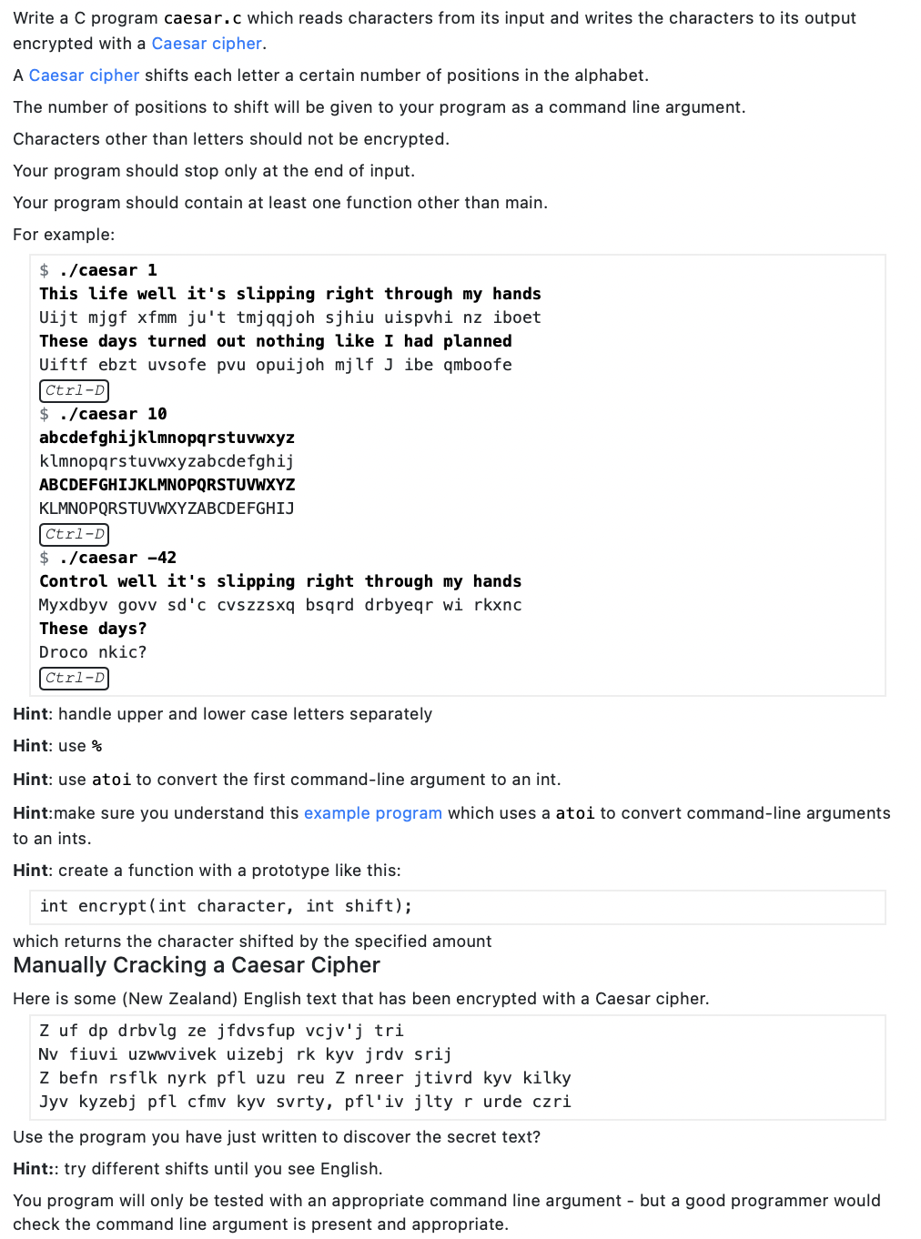 Solved Write A C Program Caesar C Which Reads Characters
