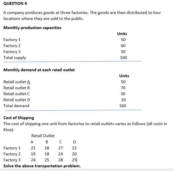 Solved A company produces goods at three factories. The | Chegg.com