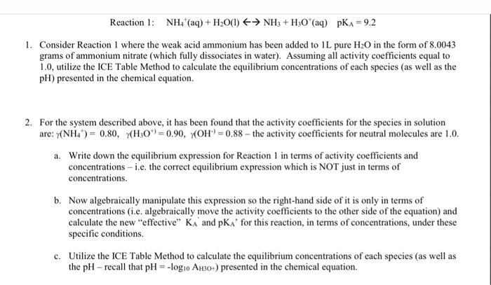Solved Reaction 1: NH4 (aq)+ H20(l) f>NH+HO' (aq) pKA-9.2 1. | Chegg.com