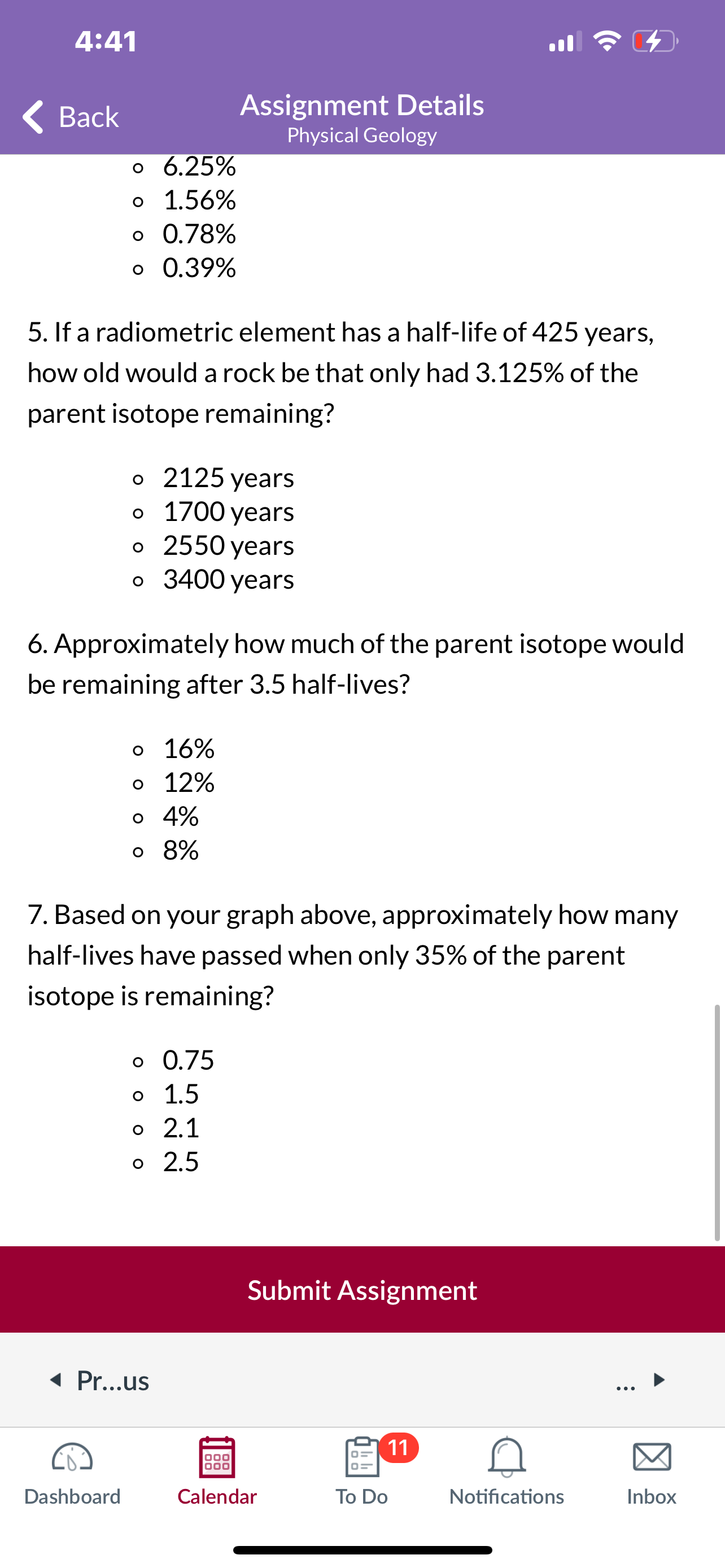 Solved 1. Calculate the amount of parent isotope remaining | Chegg.com