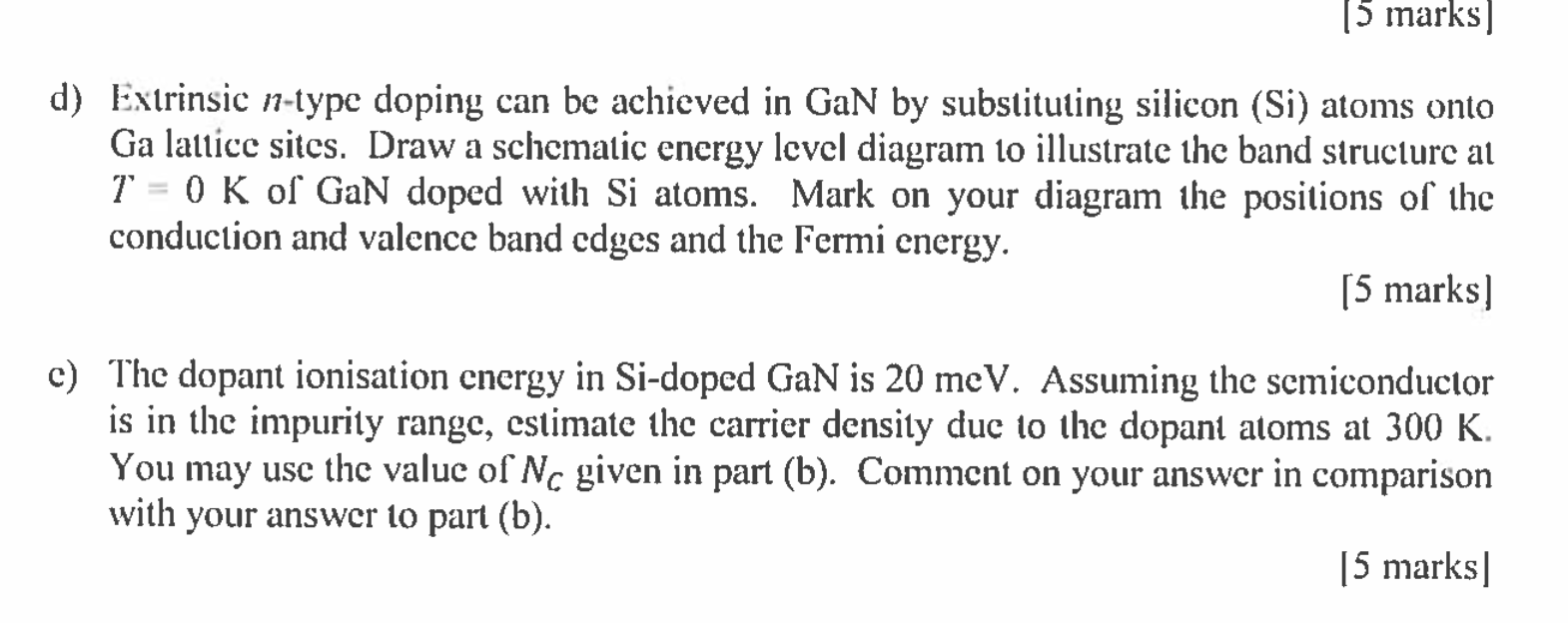 Solved (5 marks] d) Extrinsic n-type doping can be achieved | Chegg.com