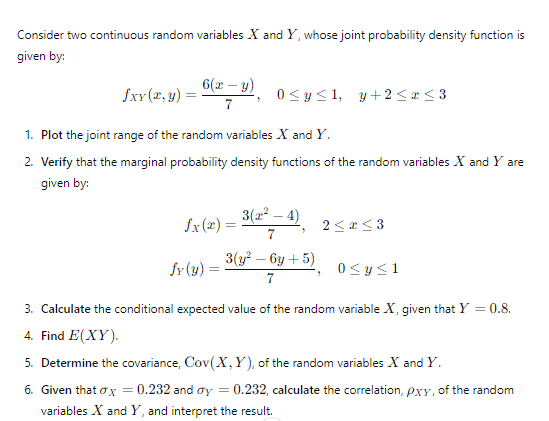 Solved Consider two continuous random variables x ﻿and Y, | Chegg.com