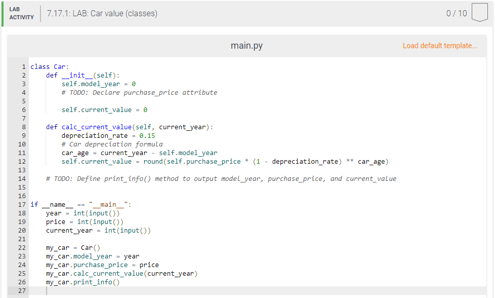Solved Complete the Car class by creating an attribute | Chegg.com