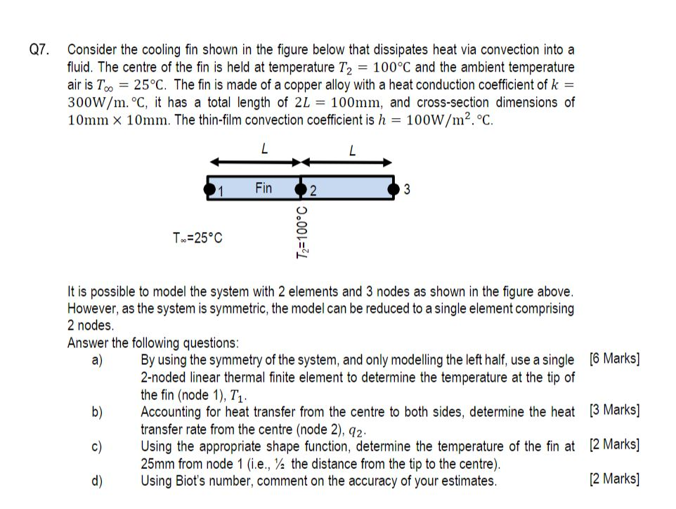 Solved Q7. Consider the cooling fin shown in the figure | Chegg.com