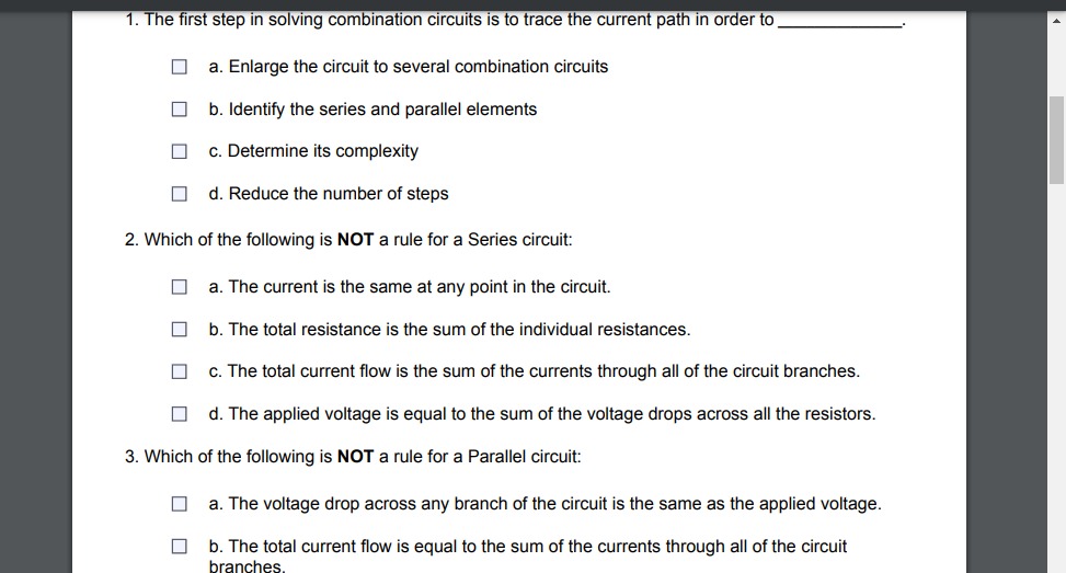 Solved 1. The first step in solving combination circuits is | Chegg.com