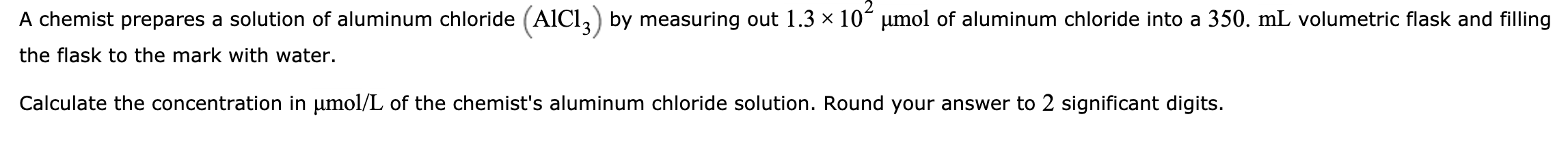 Solved A chemist prepares a solution of aluminum chloride | Chegg.com