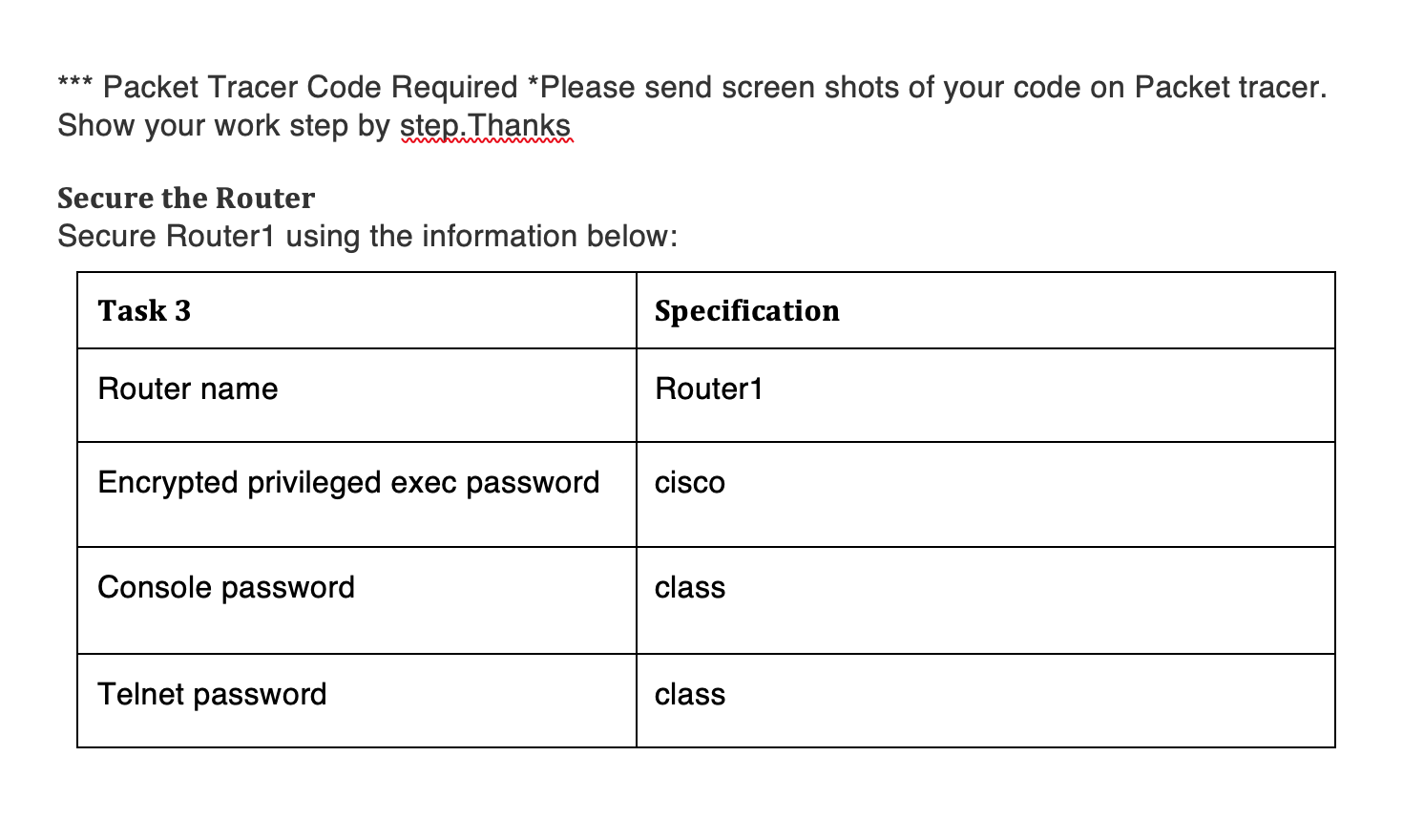 Solved *** Packet Tracer Code Required *Please send screen | Chegg.com