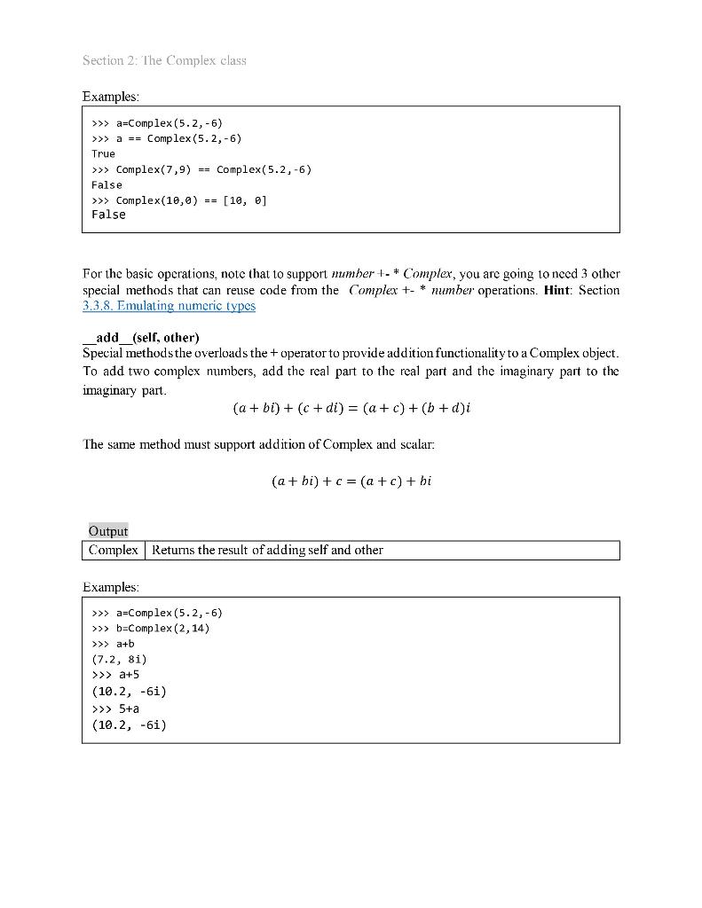 Solved Section 2: The Complex class (5 pts) The Complex | Chegg.com