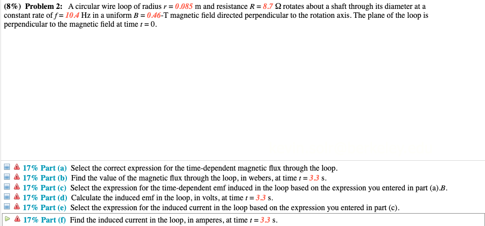 Solved (8%) Problem 2: A circular wire loop of radius r = | Chegg.com