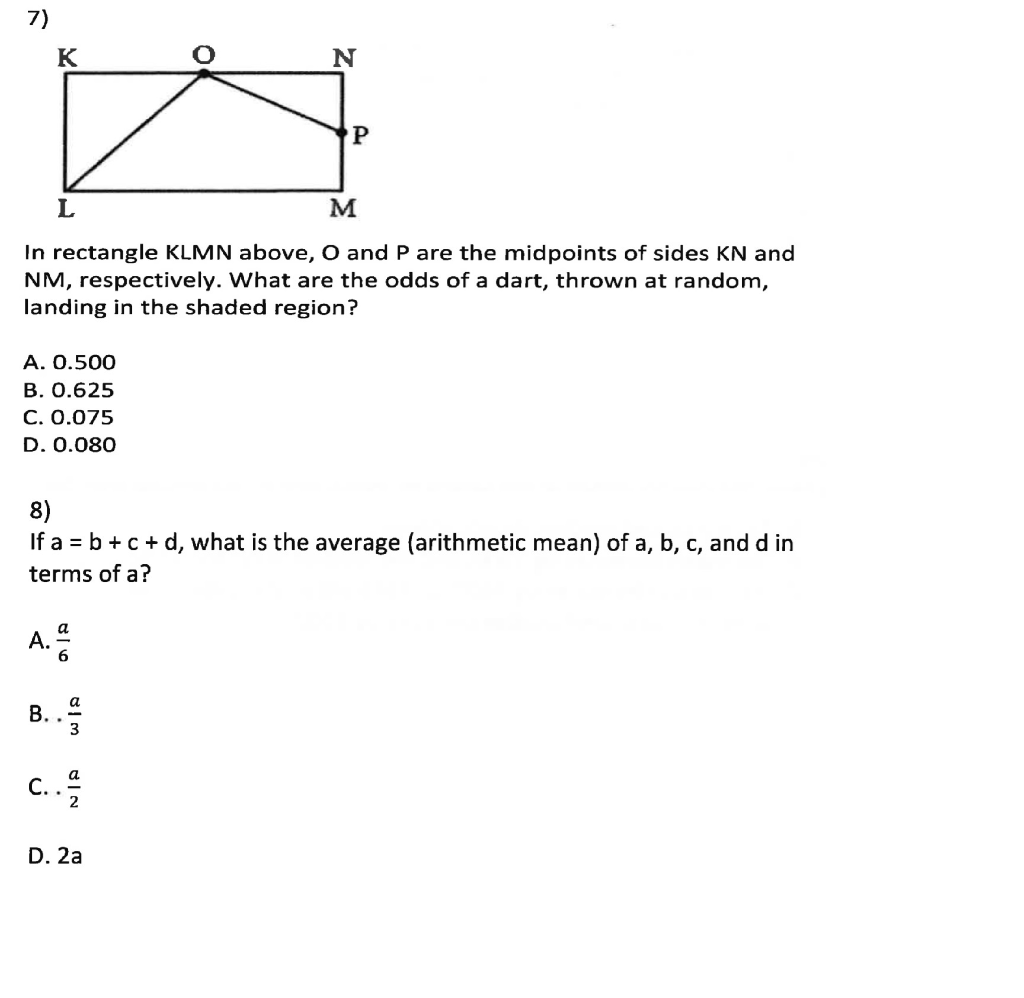 Solved 7) K M In rectangle KLMN above, O and P are the | Chegg.com