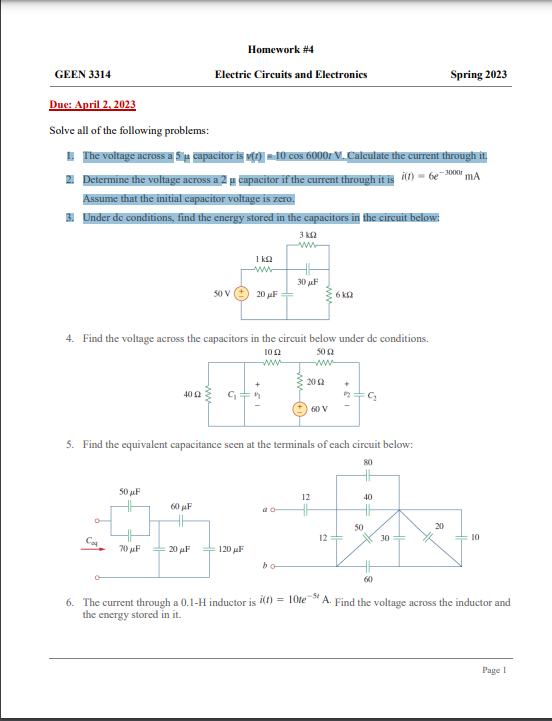 Solved Solve all of the following problems: 1. The voltage | Chegg.com
