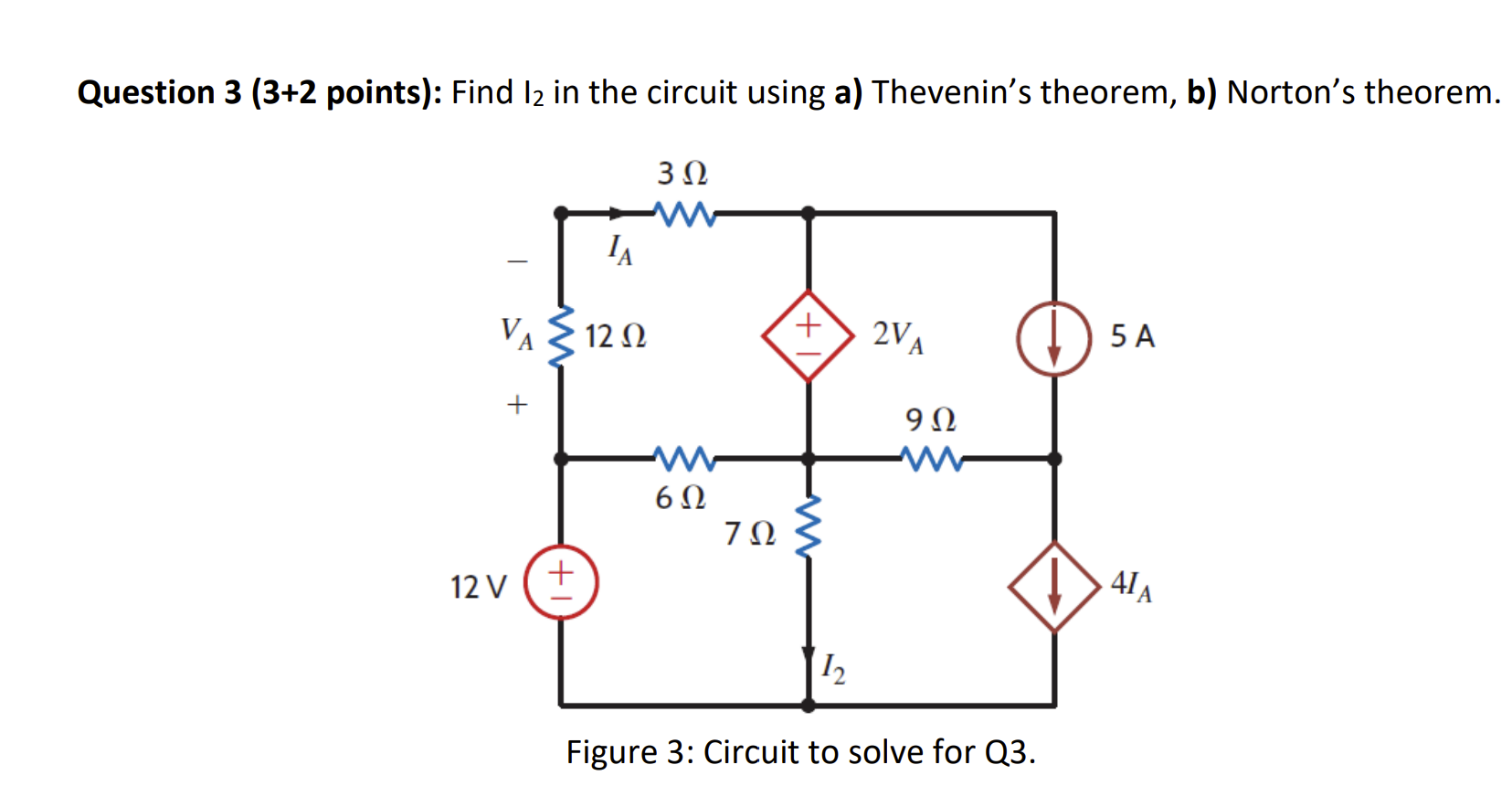 Solved Question 3 ( 3+2 points): Find I2 in the circuit | Chegg.com