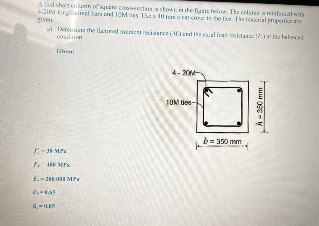 Solved A tied short column of square cross-section is shown | Chegg.com