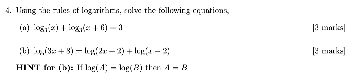 Solved Using the rules of logarithms, solve the following | Chegg.com