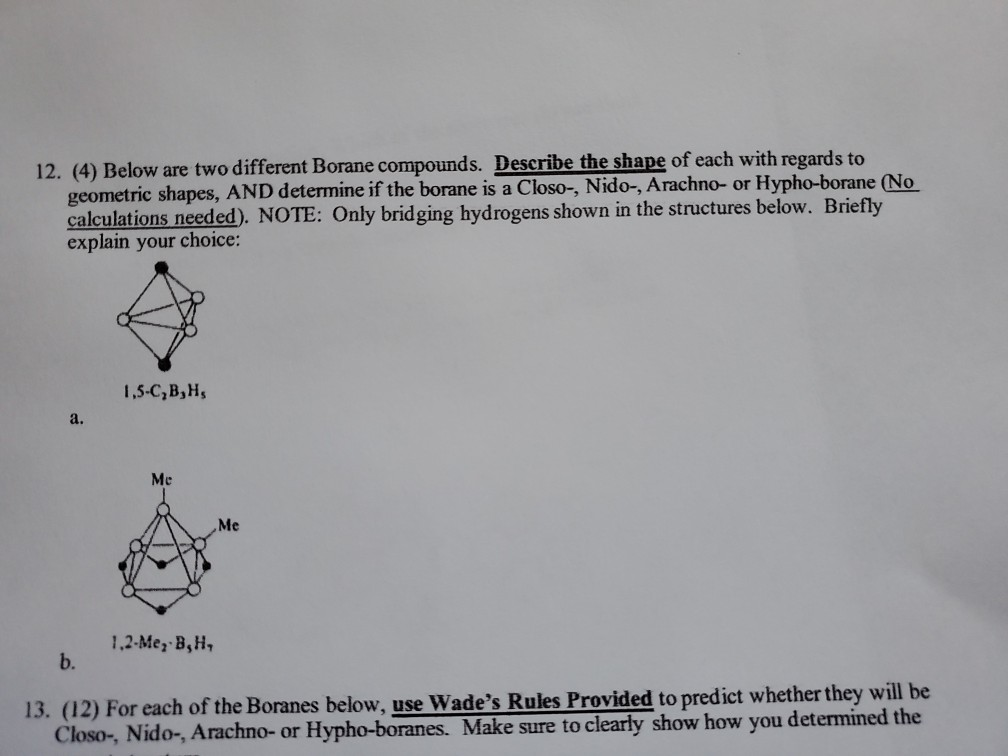Solved 12. (4) Below are two different Borane compounds. | Chegg.com