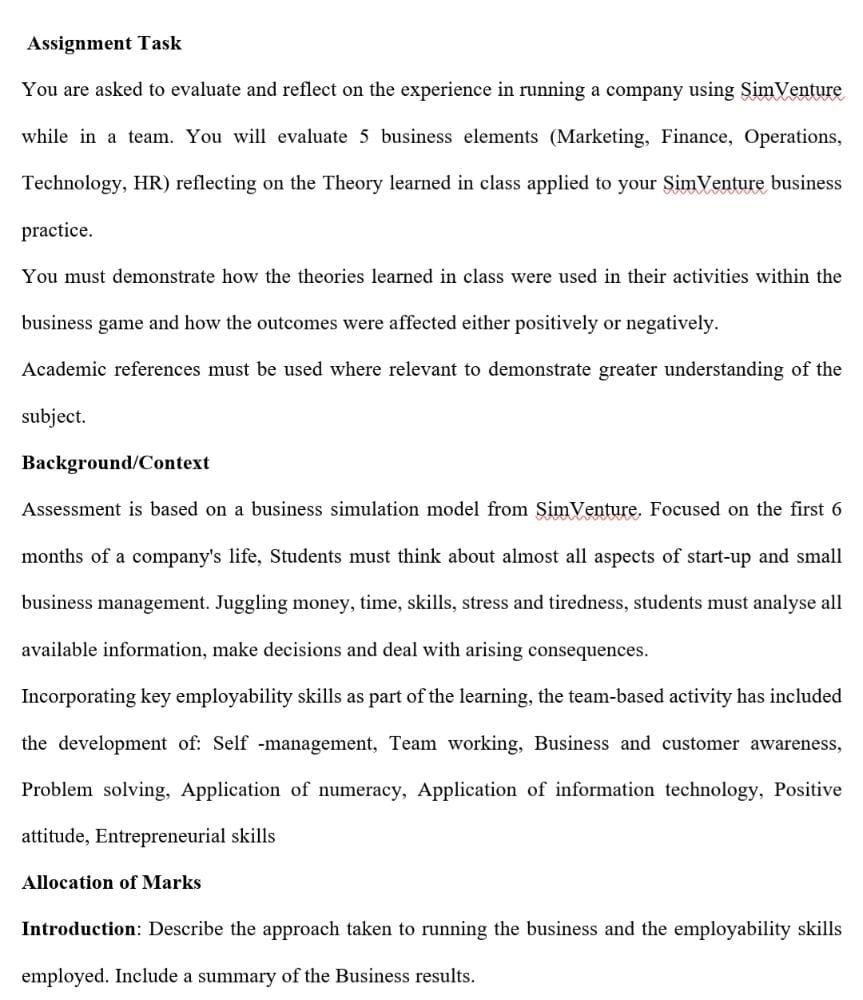 Solved Assignment Task You are asked to evaluate and reflect | Chegg.com