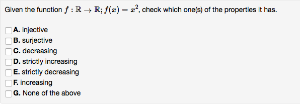 Solved Given the function f : {1} + {1}; f(x) = 1, check | Chegg.com