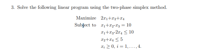 Solved 3. Solve the following linear program using the | Chegg.com