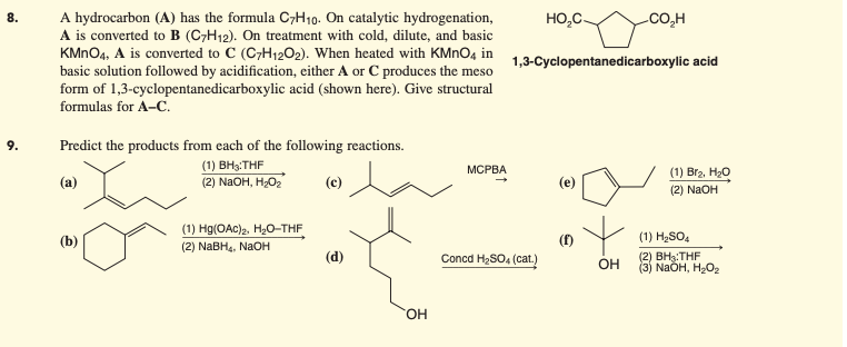 Solved 8. A hydrocarbon (A) has the formula C7H1o. On | Chegg.com