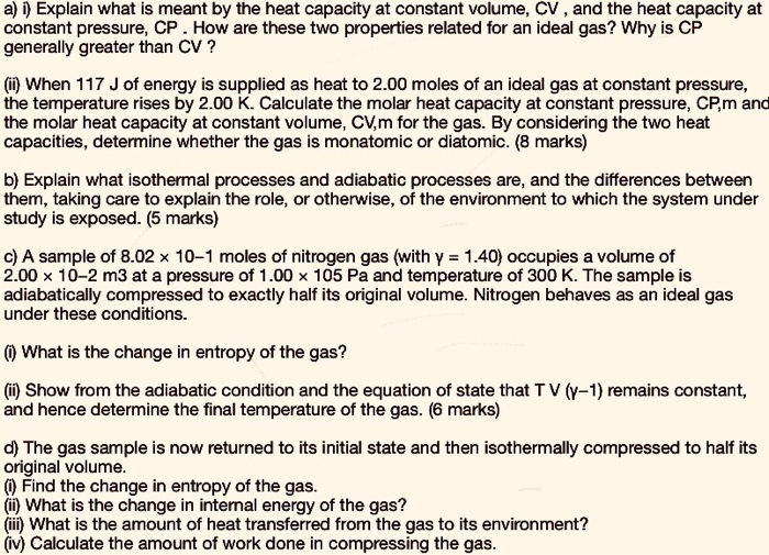 Solved a) i) Explain what is meant by the heat capacity at | Chegg.com