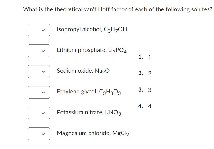 Solved What is the theoretical van't Hoff factor of each of | Chegg.com