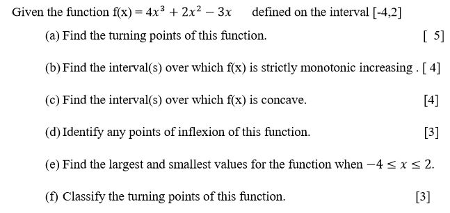 Solved Given the function f(x) = 4x3 + 2x2 – 3x defined on | Chegg.com