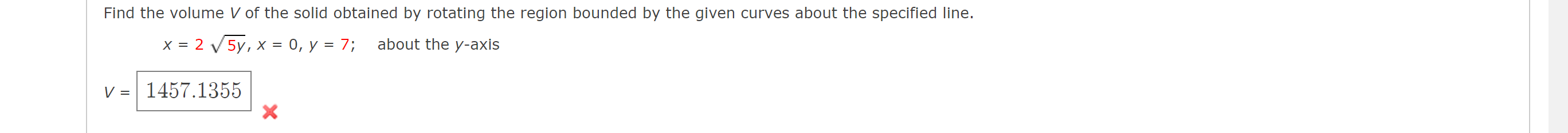 Solved x=25y,x=0,y=7 | Chegg.com