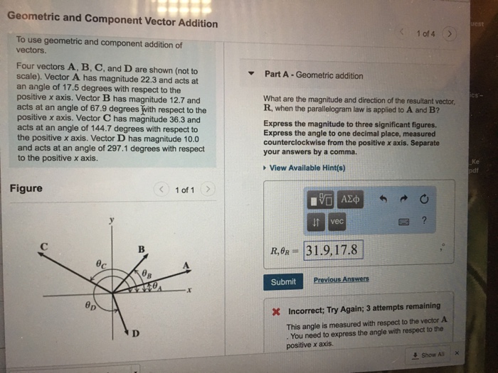 Solved Geometric and Component Vector Addition 1 of4 > To | Chegg.com