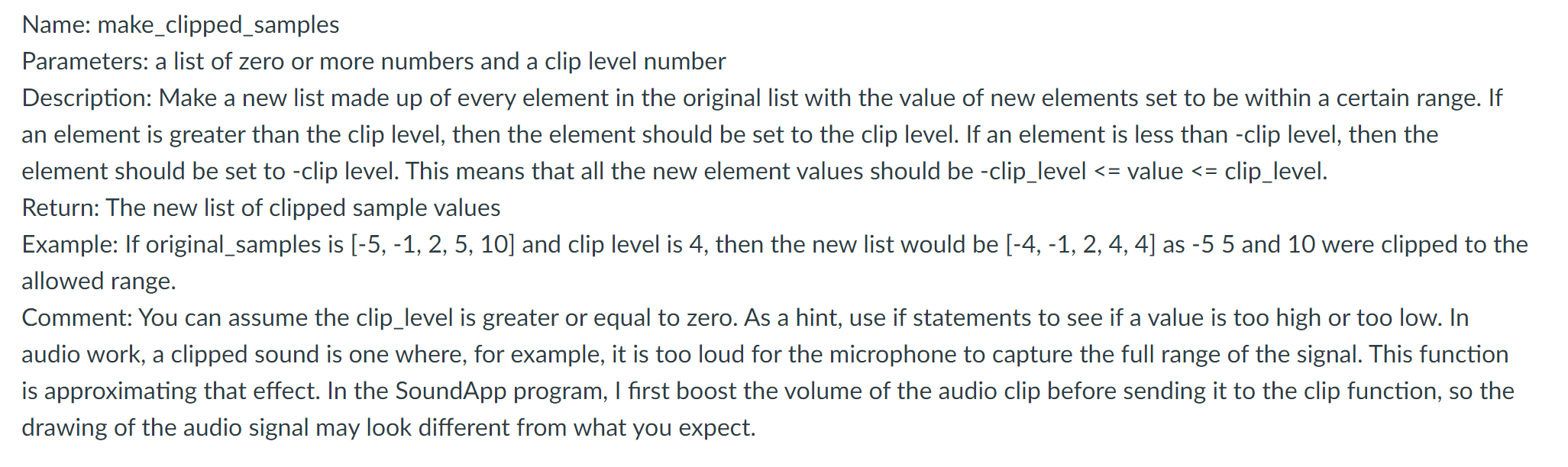 Solved Name: make_clipped_samples Parameters: a list of zero | Chegg.com