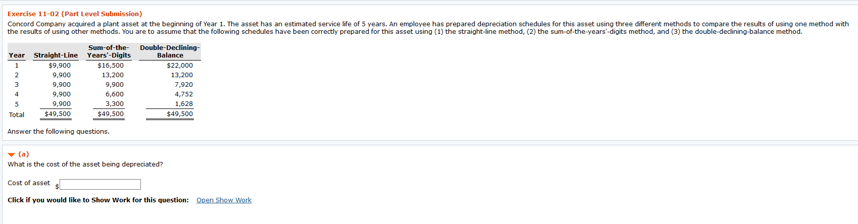 Solved Exercise 11-02 (Part Level Submission) Concord | Chegg.com