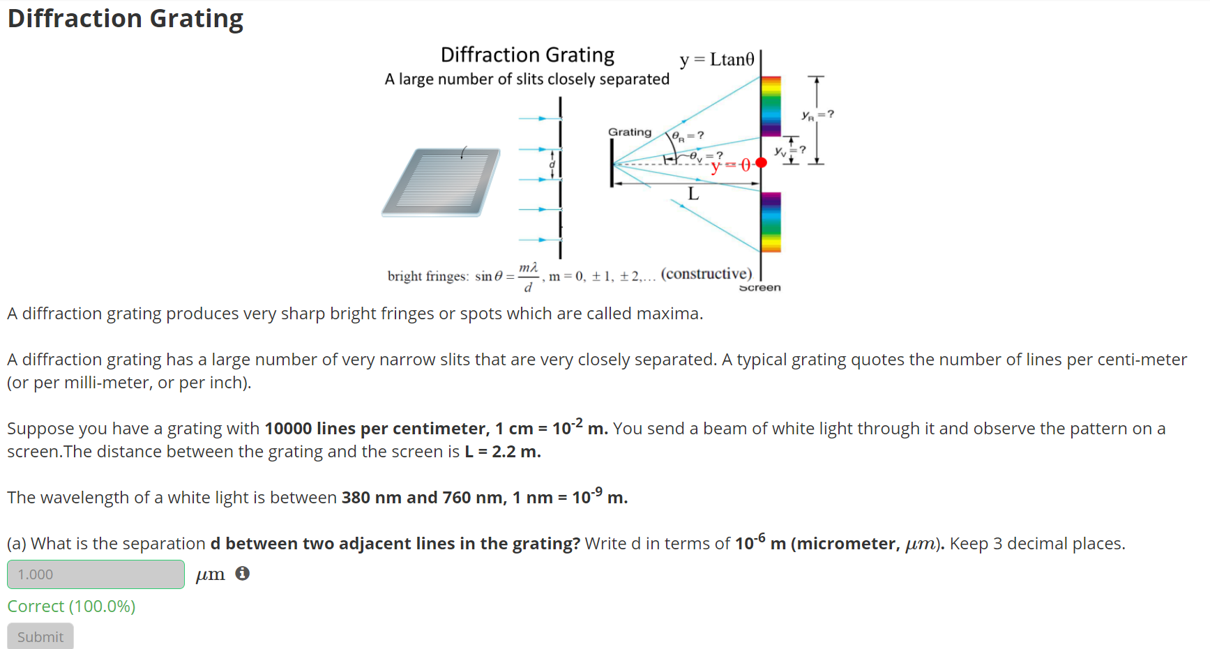 Solved Diffraction Grating Diffraction Grating A Large