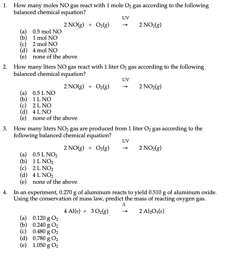 Solved How many moles NO gas react with 1 moleO2gas | Chegg.com