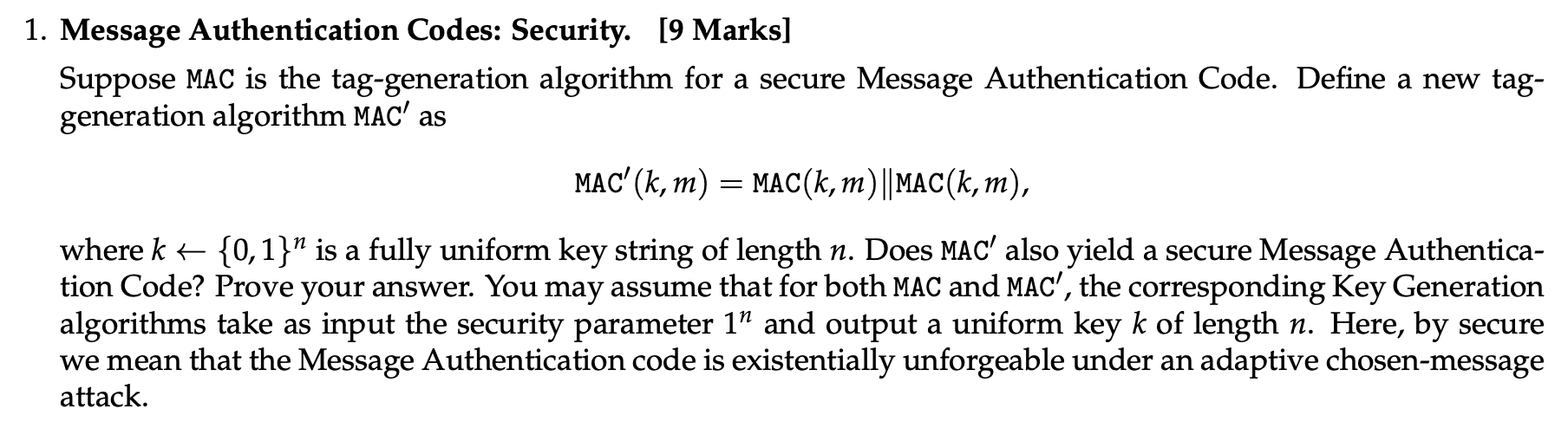 Solved Message Authentication Codes: Security. [9 | Chegg.com