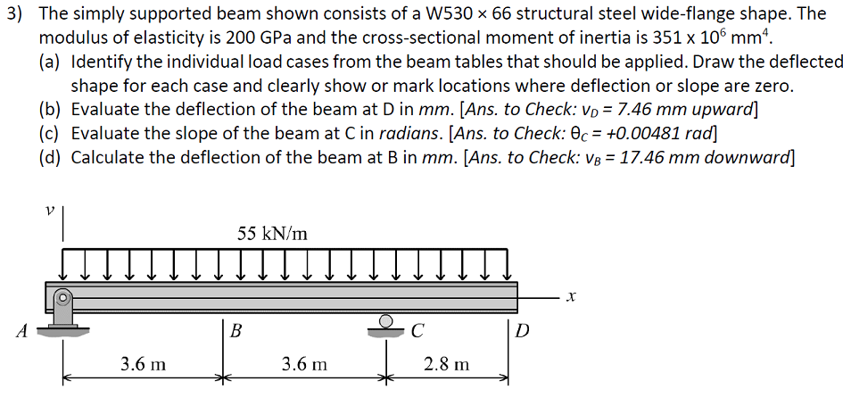 Solved 3) The simply supported beam shown consists of a W530 | Chegg.com