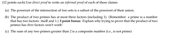 Solved (12 points each) Use direct proof to write an | Chegg.com