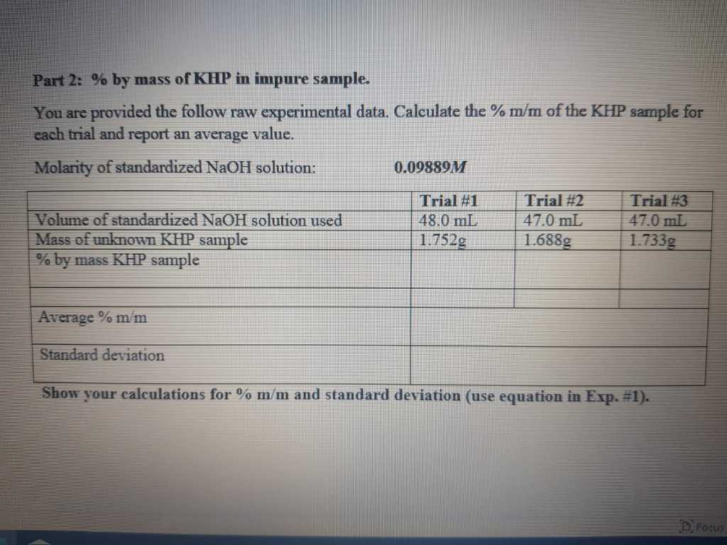 Solved NA AV DATA SHEET Part 1: Titration of unknown KHP | Chegg.com