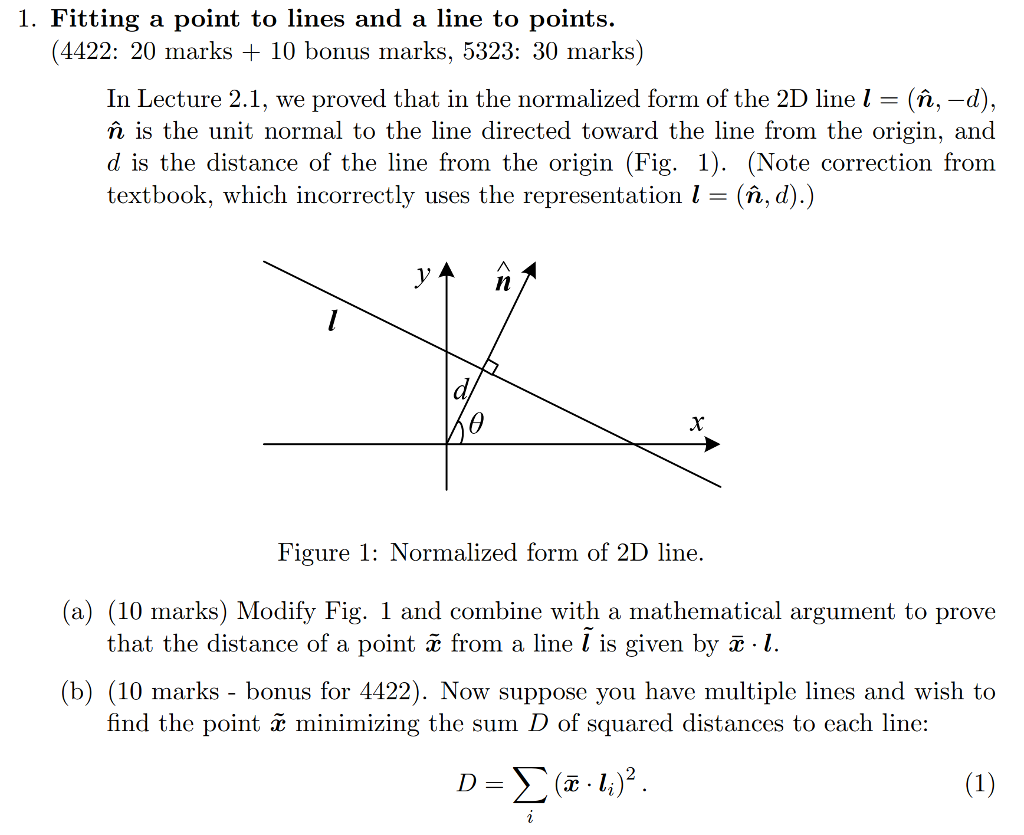 1. Fitting a point to lines and a line to points. | Chegg.com