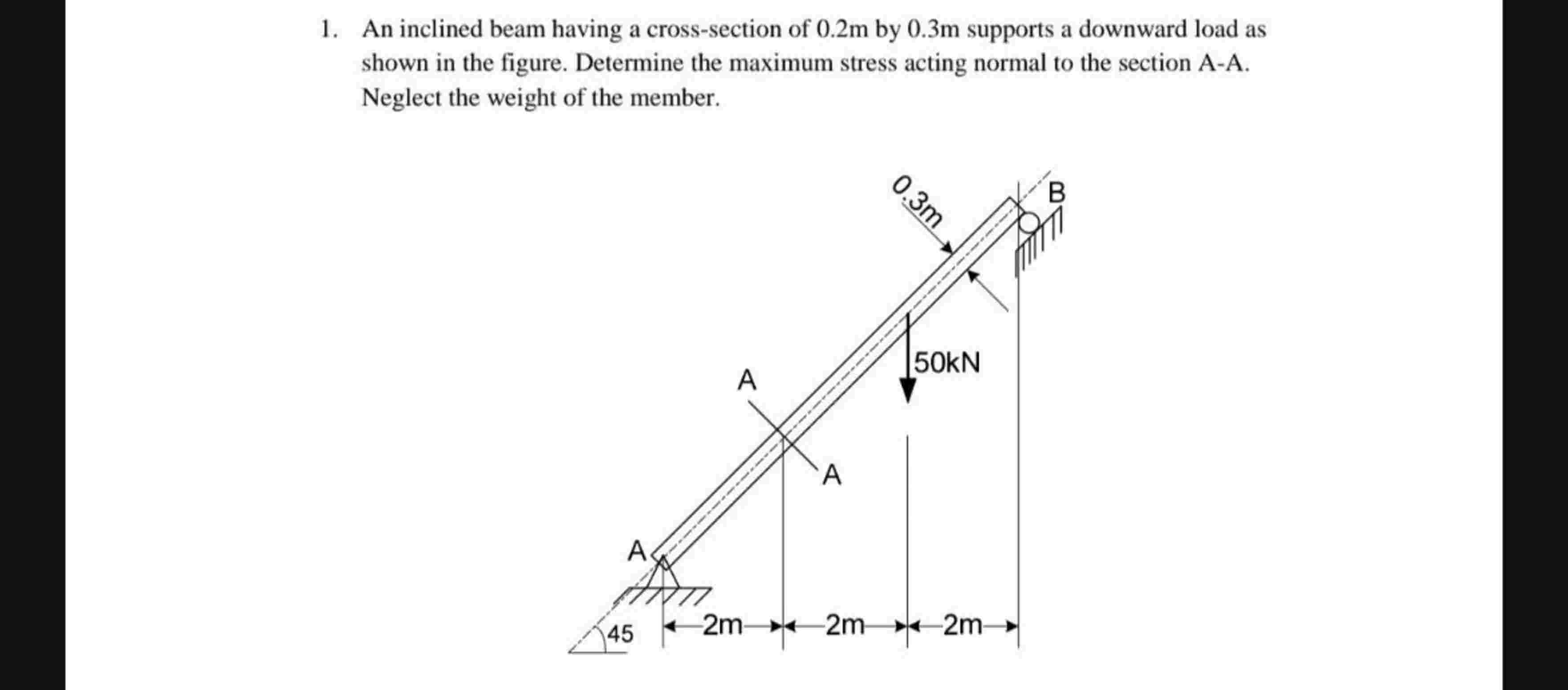 Solved 1. ﻿An inclined beam having a cross-section of 0.2 ﻿m | Chegg.com