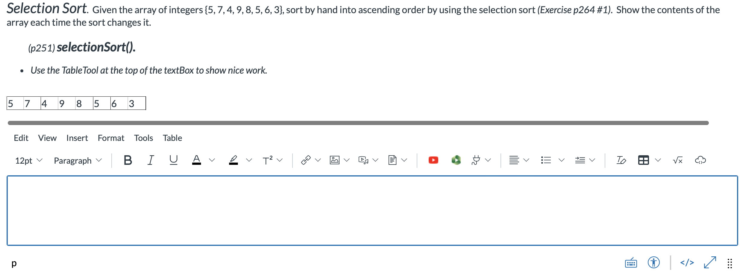 Solved Selection Sort. Given the array of integers | Chegg.com