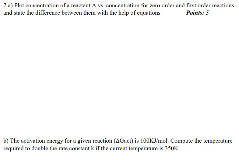 Solved 2 a) Plot concentration of a reactant A vs. | Chegg.com
