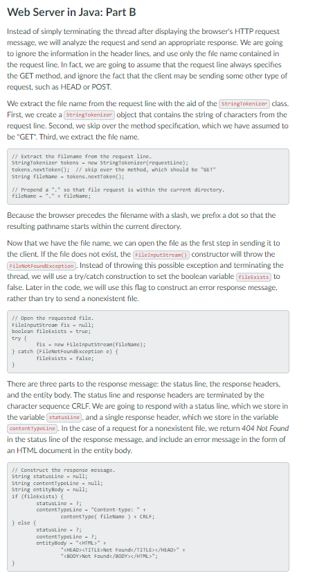 Solved Web Server in Java: Part B Instead of simply | Chegg.com