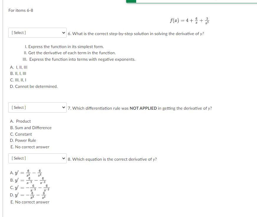 Solved For items 6-8 [ Select] 1. Express the function in | Chegg.com