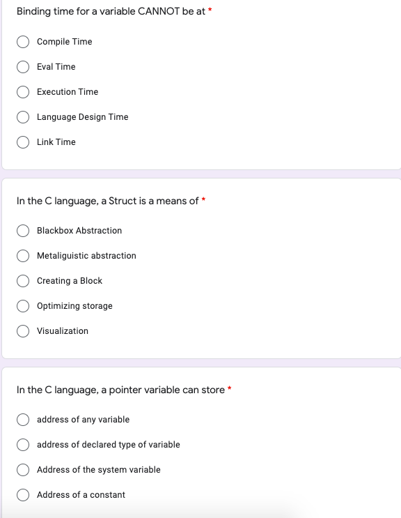Solved Binding time for a variable CANNOT be at * Compile | Chegg.com