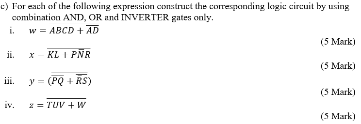 Solved c For each of the following expression construct the | Chegg.com
