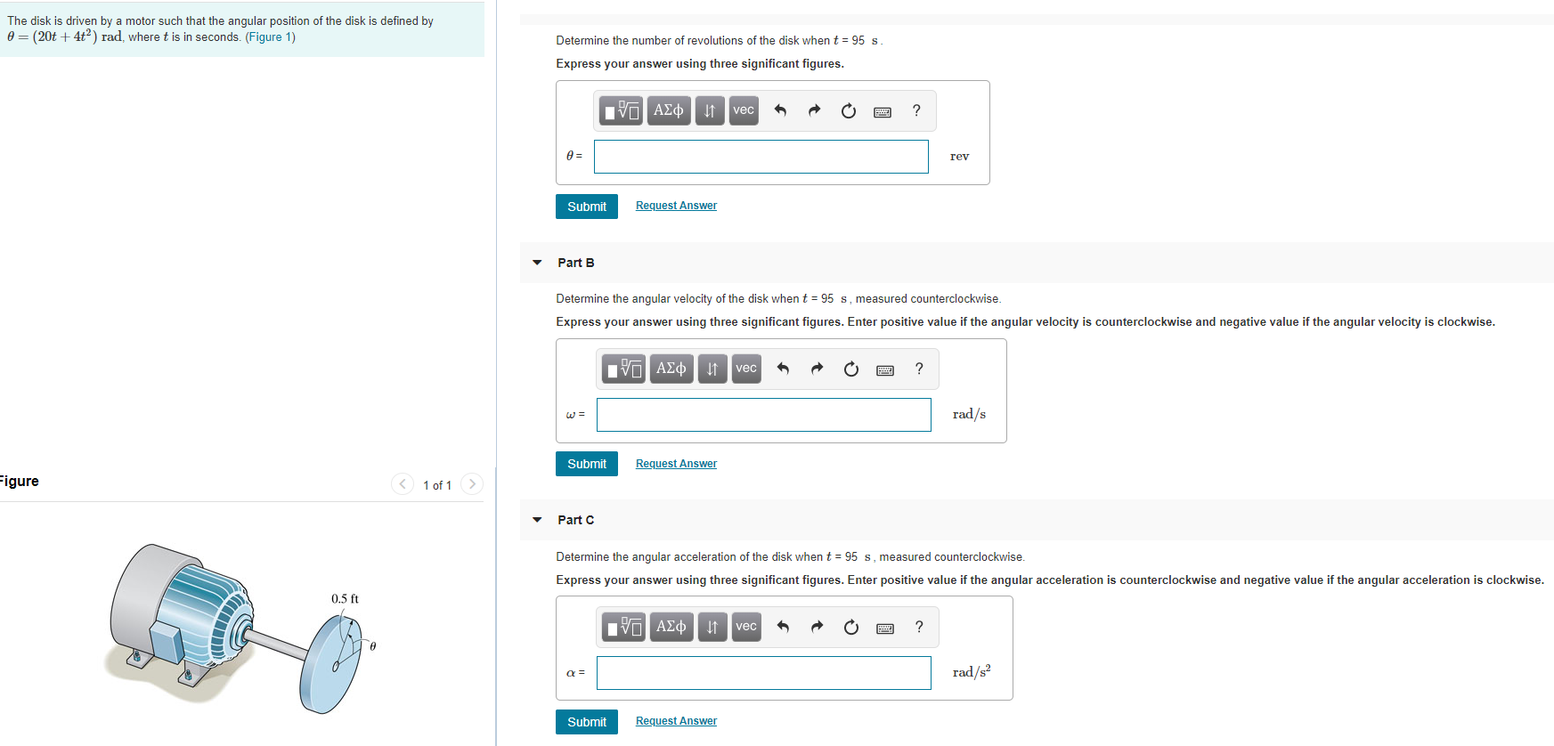 Solved The disk is driven by a motor such that the angular | Chegg.com