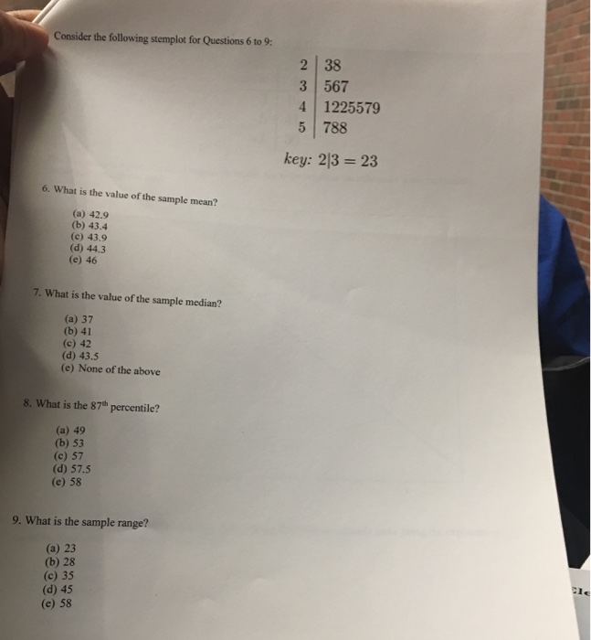 Solved Consider the following stemplot for Questions 6 to 9: | Chegg.com