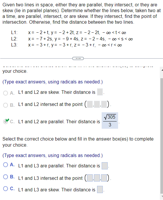 Solved Given two lines in space, either they are parallel, | Chegg.com