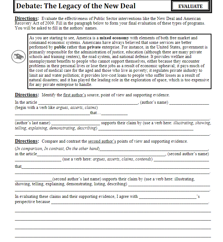 Solved Debate: The Legacy of the New Deal EVALUATE | Chegg.com