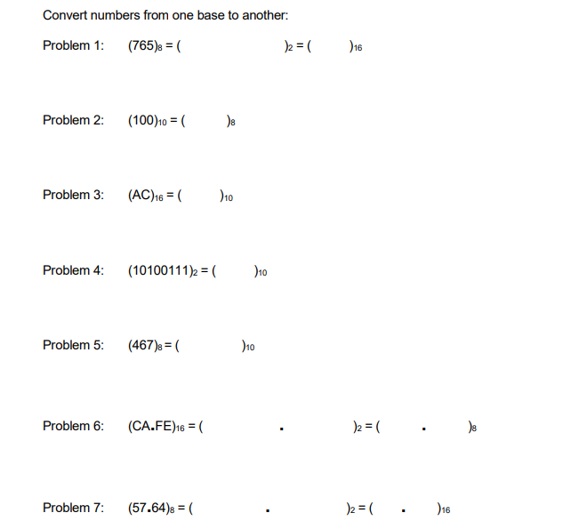 Solved Convert numbers from one base to another: Problem 1: | Chegg.com